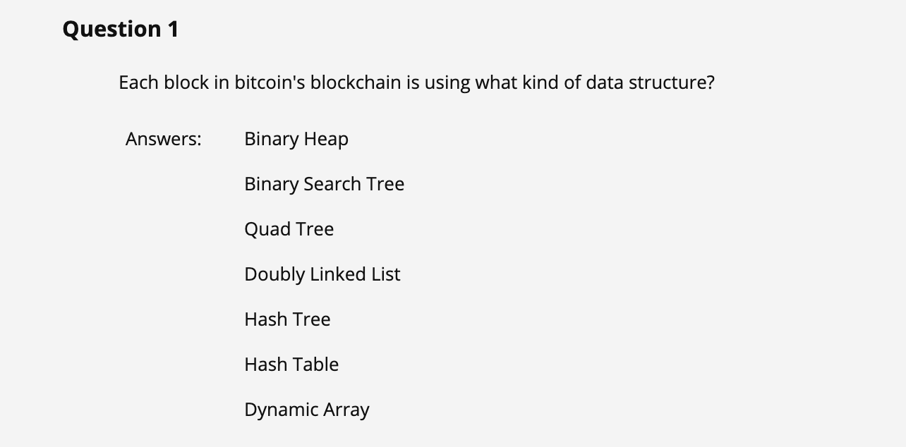 Solved Question 1 Each block in bitcoin's blockchain is | Chegg.com
