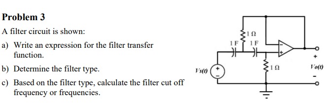 Solved A filter circuit is shown: a) Write an expression for | Chegg.com