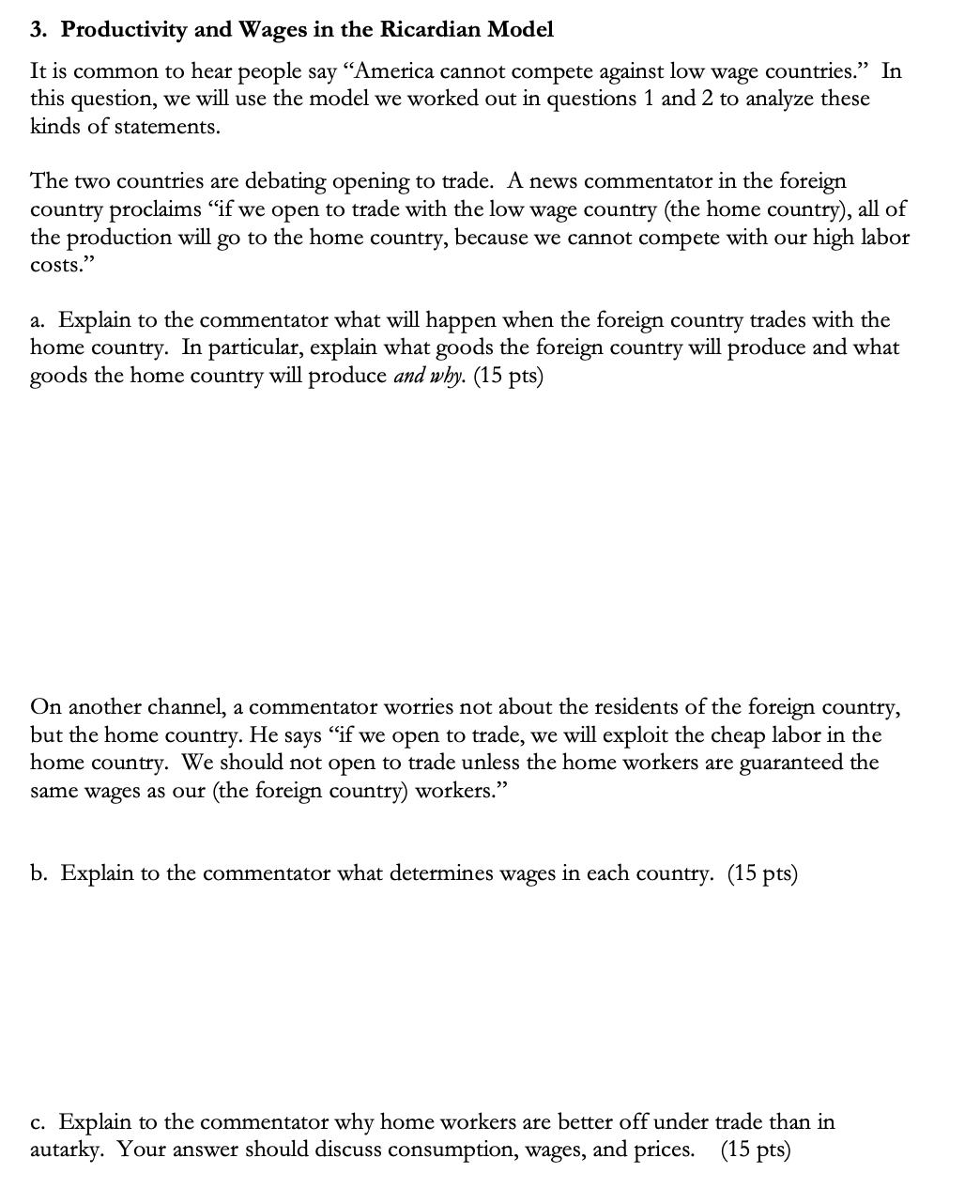3. Productivity and Wages in the Ricardian Model It | Chegg.com