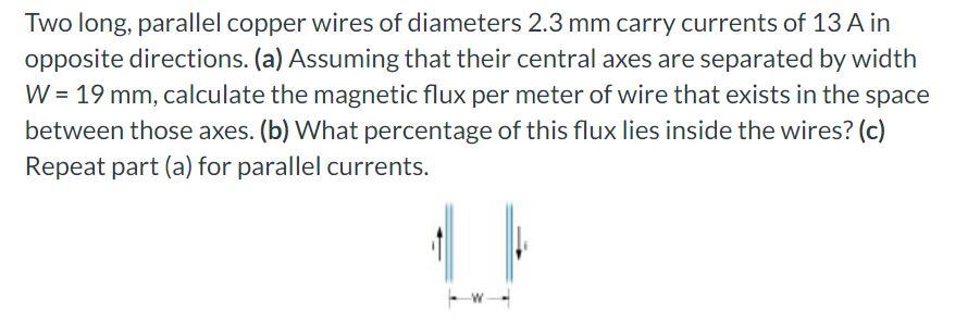 Solved Two long, parallel copper wires of diameters 2.3 mm | Chegg.com