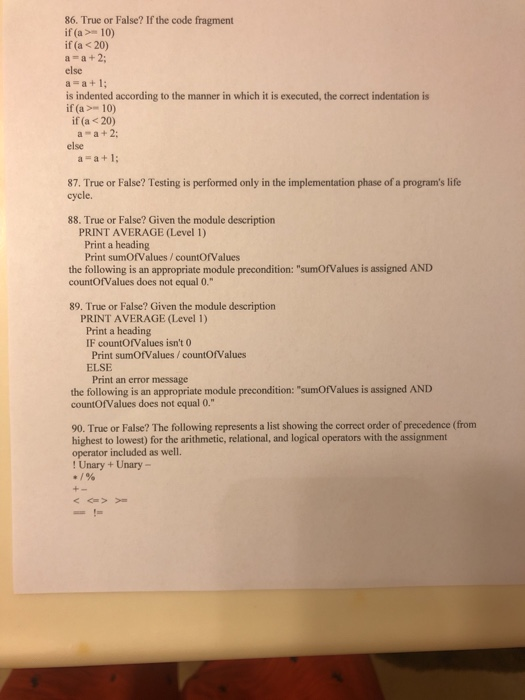 Solved 86. True or False? If the code fragment if (a> 10) if | Chegg.com