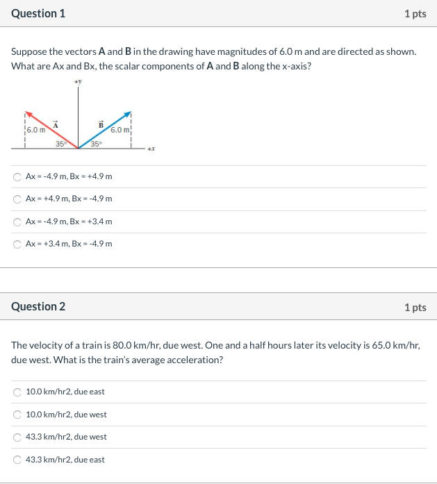 Solved: Question 1 1 Pts Suppose The Vectors A And B In Th... | Chegg.com