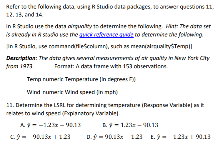 Solved Refer to the following data, using R Studio data | Chegg.com