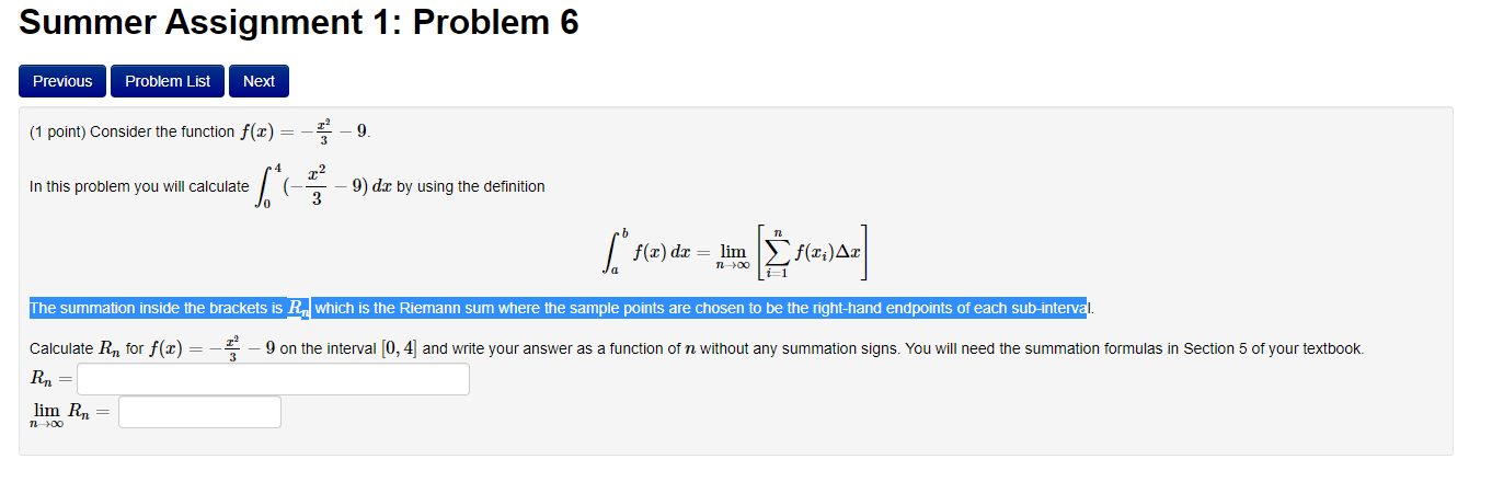 Solved Summer Assignment 1: Problem 6 Previous Problem List | Chegg.com