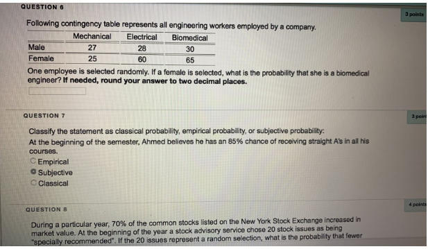 Solved QUESTION 6 3 points 28 Following contingency table | Chegg.com