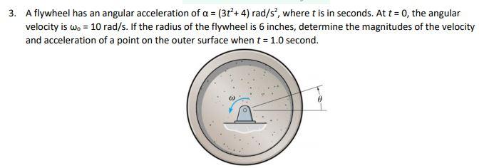 Solved 3. A flywheel has an angular acceleration of a = | Chegg.com