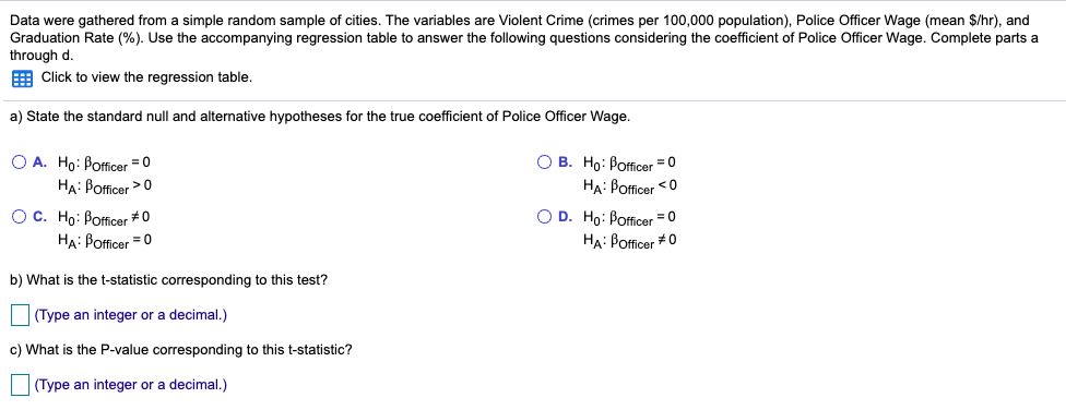 Solved Dependent variable is: Violent Crime R squared = | Chegg.com