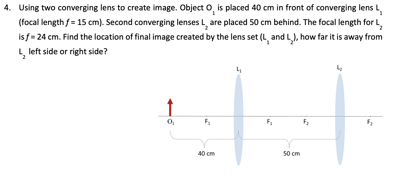 Solved Using two converging lens to create image. Object O1 | Chegg.com