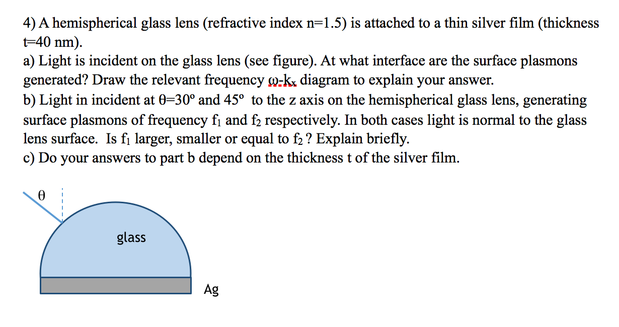 4) A hemispherical glass lens (refractive index | Chegg.com
