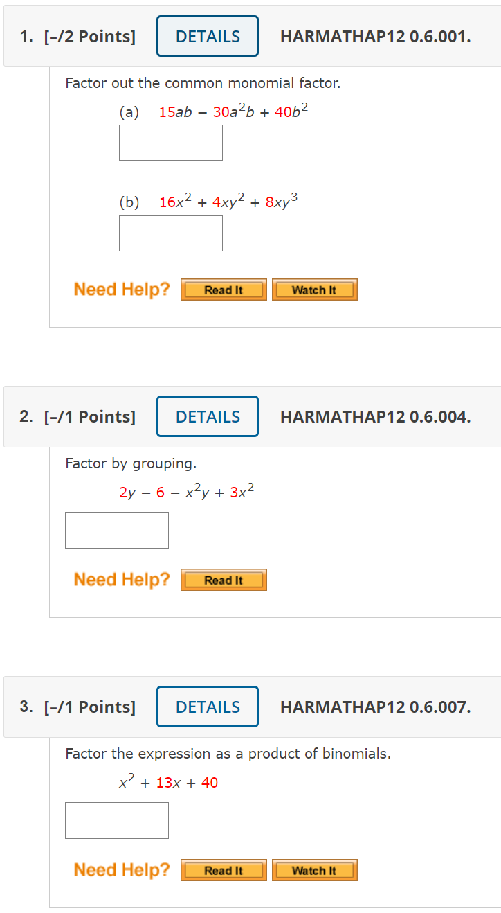 Solved Factor out the common monomial factor. (a) | Chegg.com