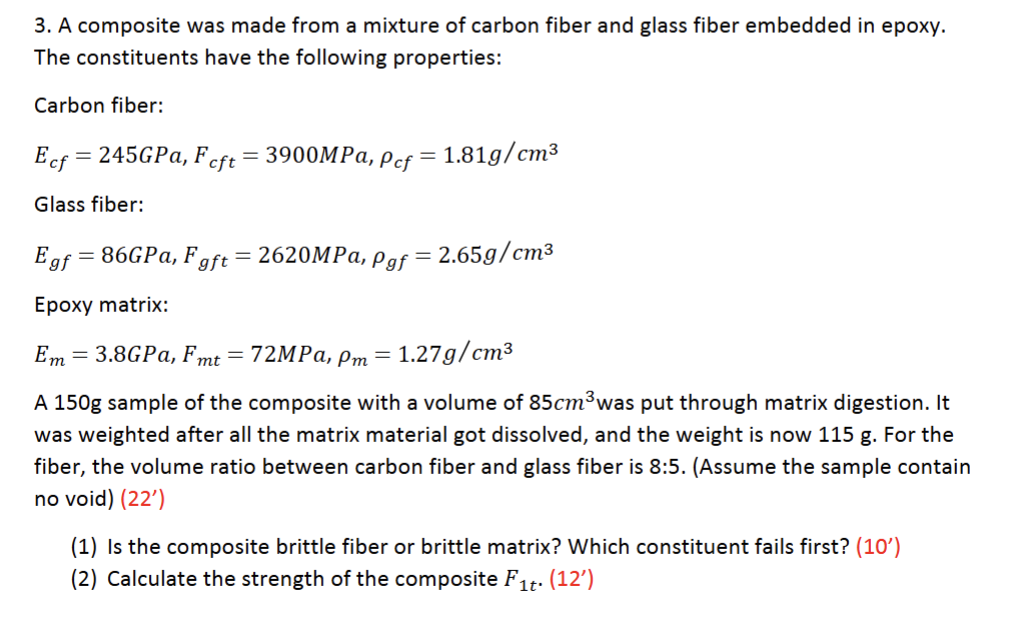 Solved A composite was made from a mixture of ﻿carbon fiber | Chegg.com