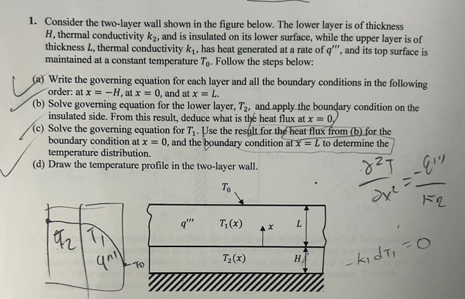 Solved 1. Consider the two-layer wall shown in the figure | Chegg.com