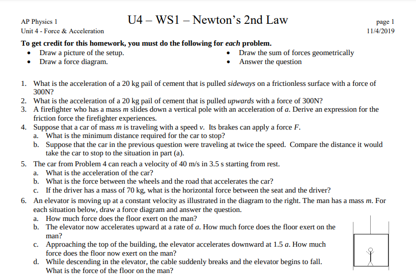 Solved page 1 11/4/2019 AP Physics 1 U4 – WS1 – Newton's 2nd | Chegg.com