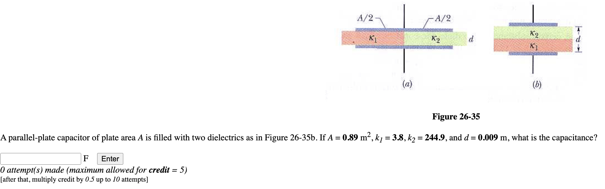 Solved Figure 26-35 A parallel-plate capacitor of plate area | Chegg.com