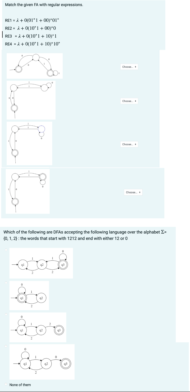 Solved Choose NFA(s) that accepts the regular language | Chegg.com