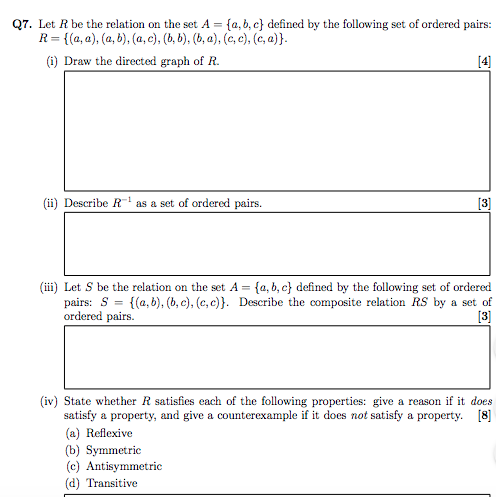 Solved Q7. Let R be the relation on the set A = {a,b,c} | Chegg.com