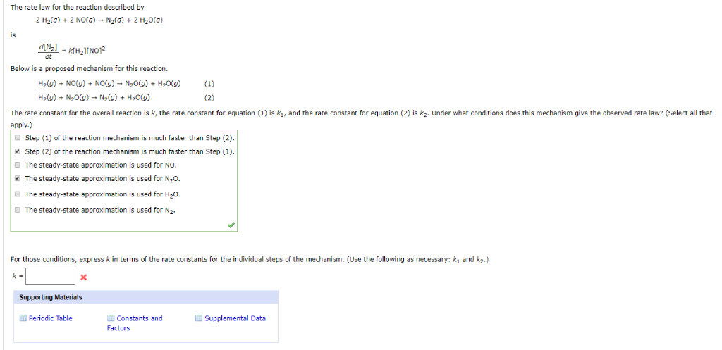 Solved The rate law for the reaction described by 2 H2a) 2 | Chegg.com