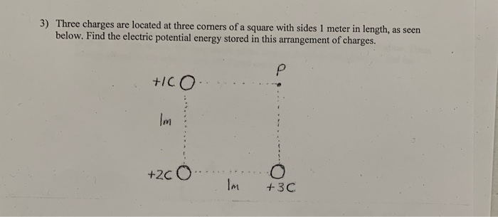 Solved 3) Three charges below. Find the electric potential | Chegg.com