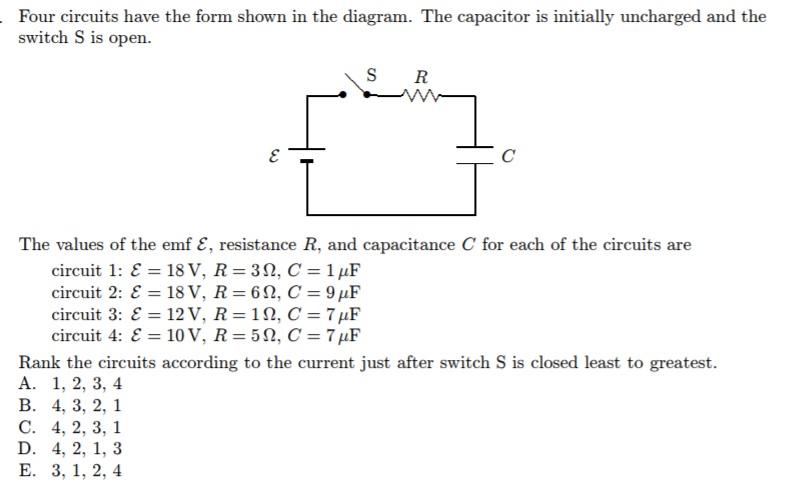 Solved Four circuits have the form shown in the diagram. The | Chegg.com