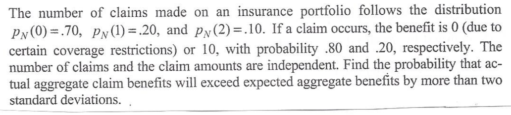 Solved The number of claims made on an insurance portfolio | Chegg.com