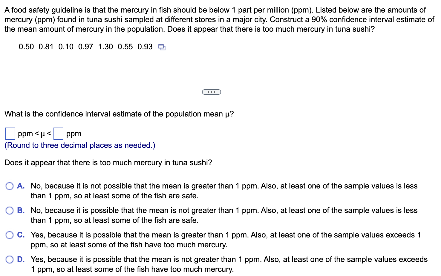 Solved A food safety guideline is that the mercury in fish | Chegg.com