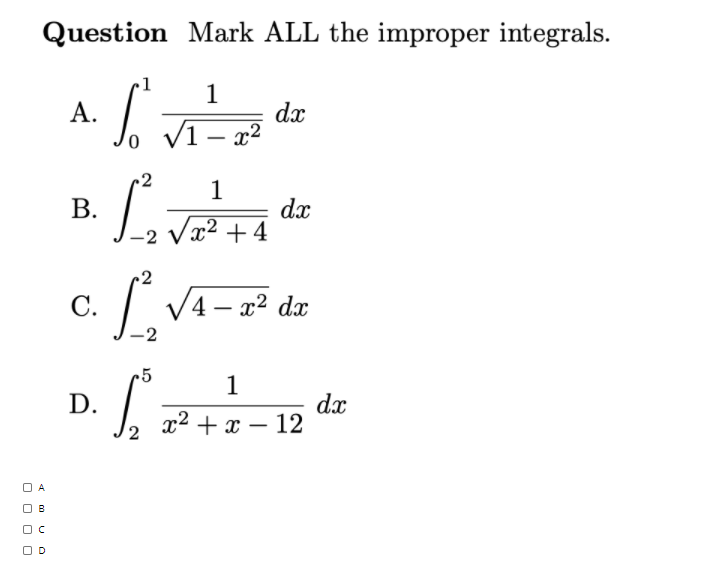 Solved Match the following integrals with the appropriate | Chegg.com