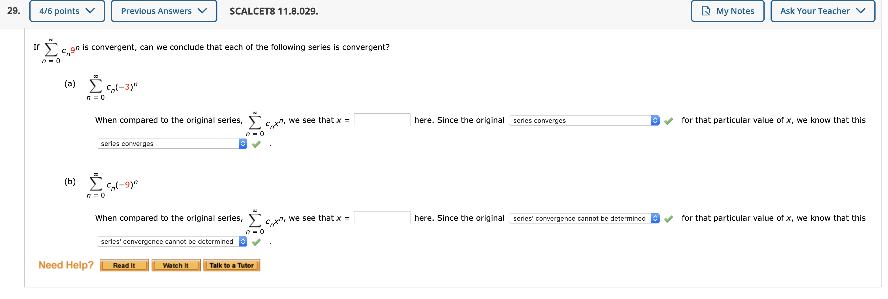Solved 4/6 points V | Previous Answers V SCALCET8 11.8.029. | Chegg.com