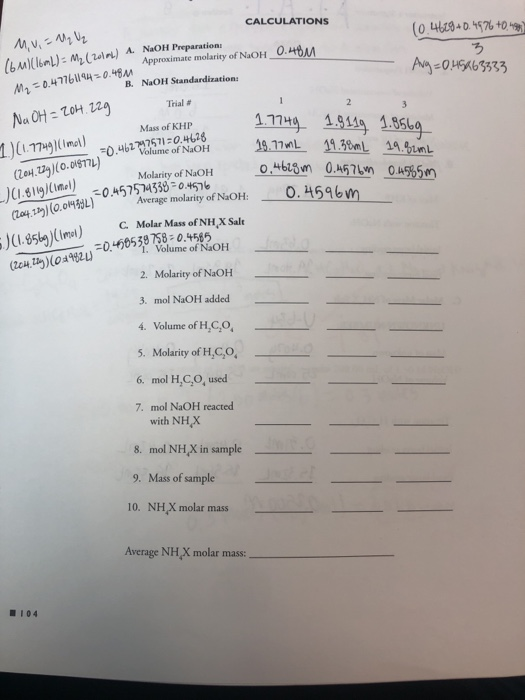 Solved A. NaOH Preparation ib.omL Volume of concentrated | Chegg.com