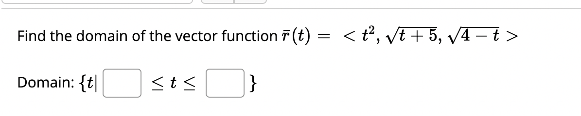 Solved Find the domain of the vector function r(t) = = | Chegg.com