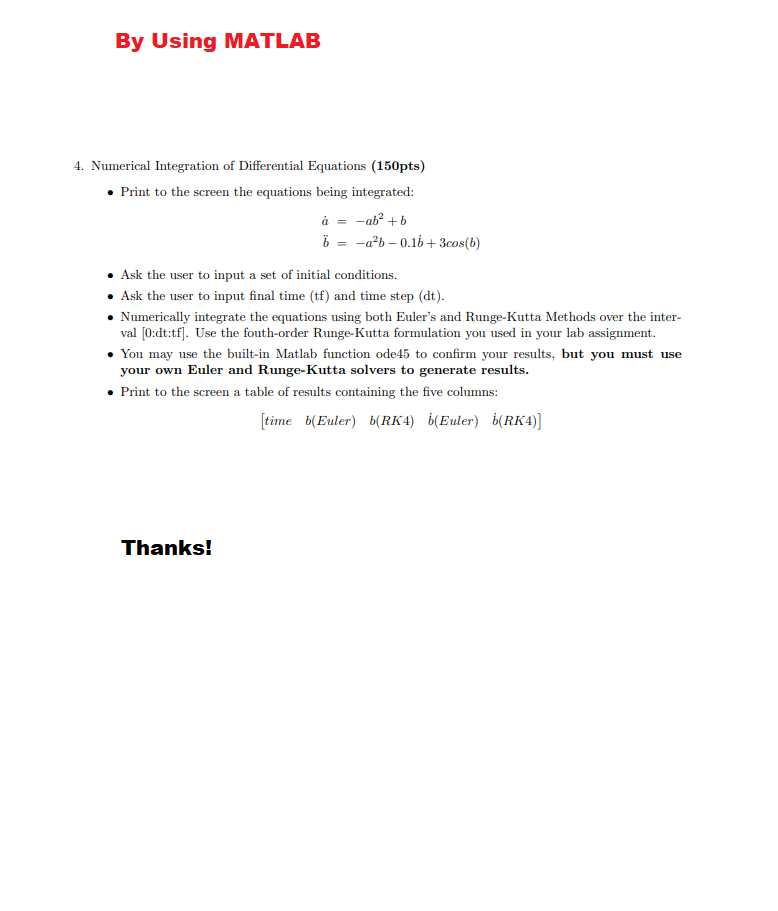 Solved By Using MATLAB 4. Numerical Integration of | Chegg.com