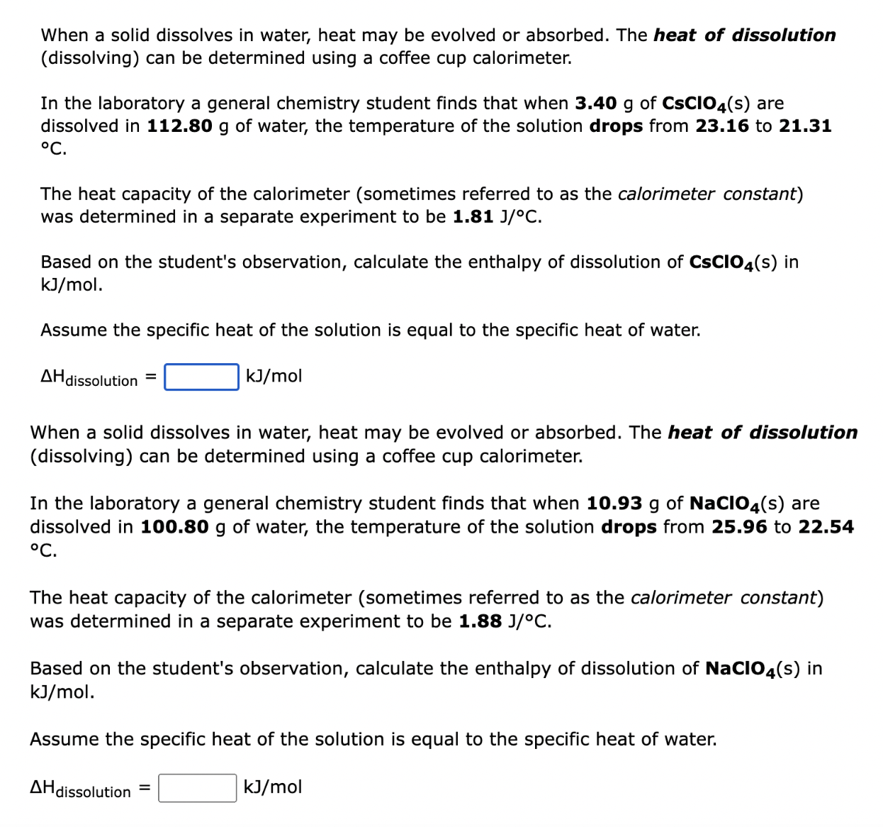Solved heat of dissolution chemistry | Chegg.com