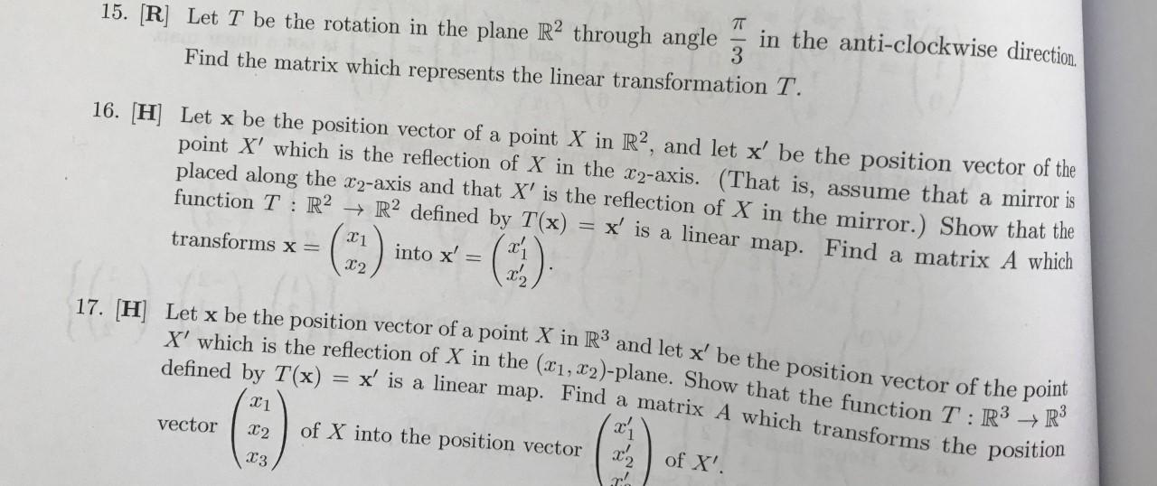 Solved 15. [R] Let T be the rotation in the plane R2 through | Chegg.com