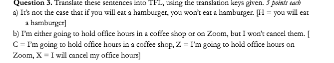 Question 3. Translate these sentences into TFL, using | Chegg.com