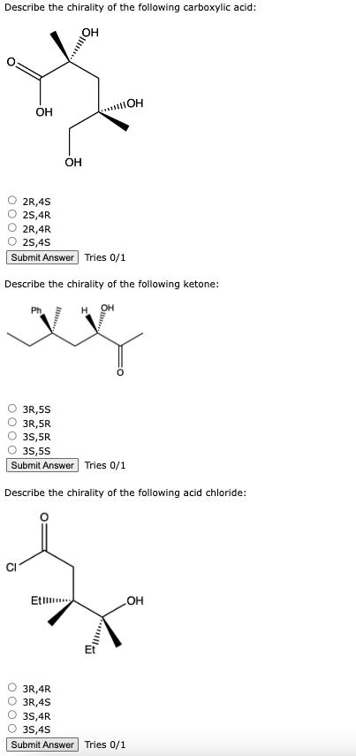 Solved Describe the chirality of the following carboxylic | Chegg.com