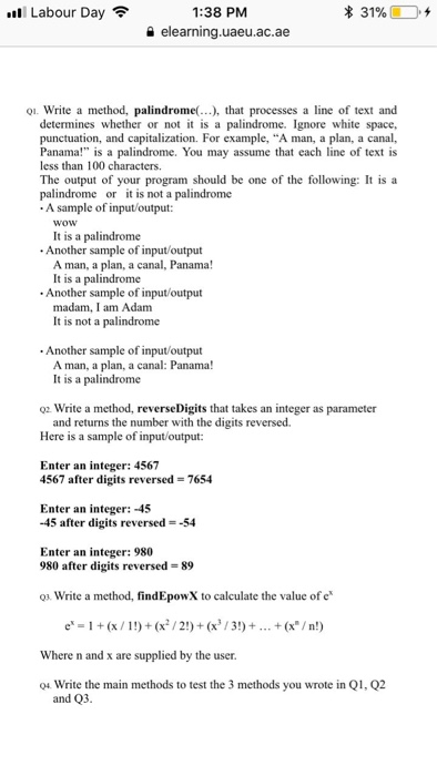 Solved * 31%)10 1:38 PM 을 elearning.uaeu.ac.ae Labour Day | Chegg.com