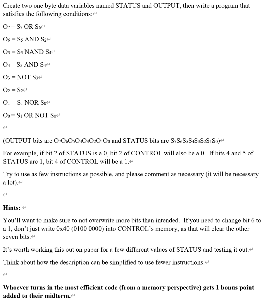 Create two one byte data variables named STATUS and | Chegg.com