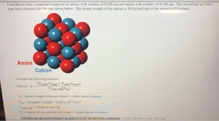 Solved Consider an ionic compound composed of cations with a | Chegg.com