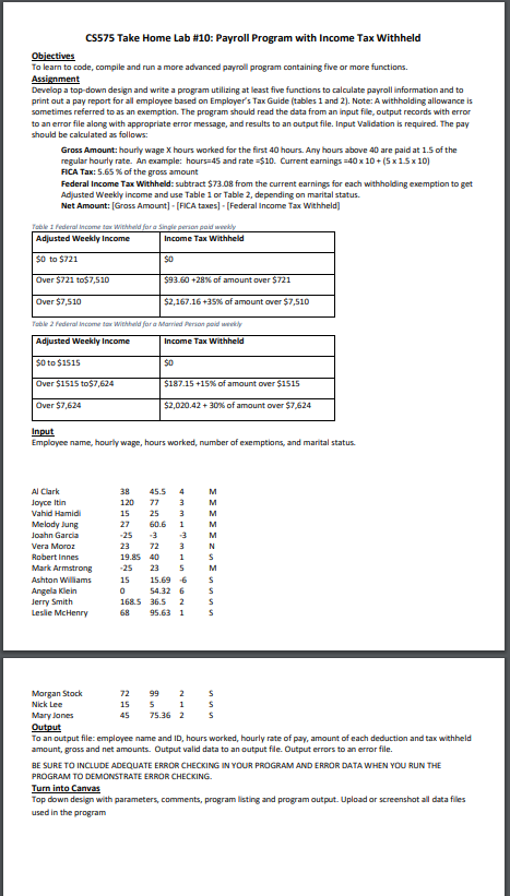 Solved CS575 Take Home Lab #10: Payroll Program with Income | Chegg.com