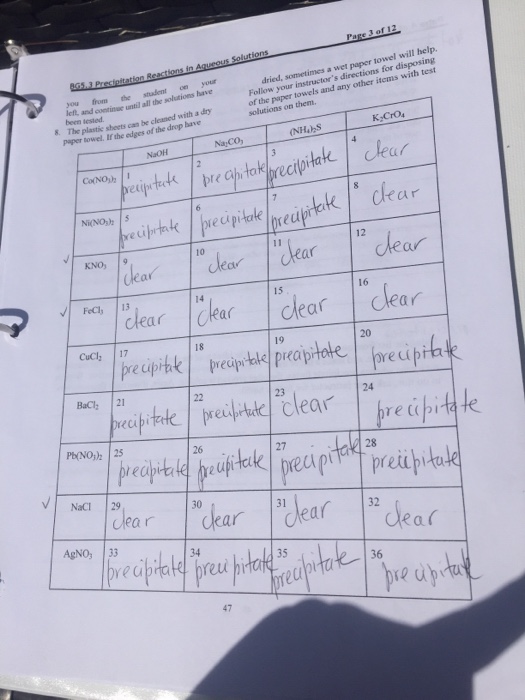 Solved Precipitation Reactions in Aqueous Solutions Page 8 | Chegg.com