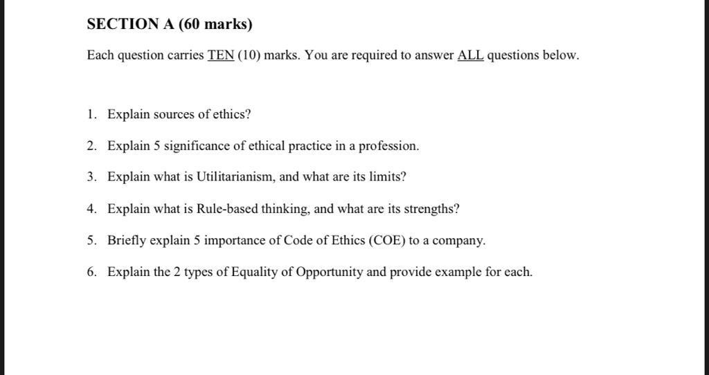 Solved SECTION A (60 marks) Each question carries TEN (10) | Chegg.com