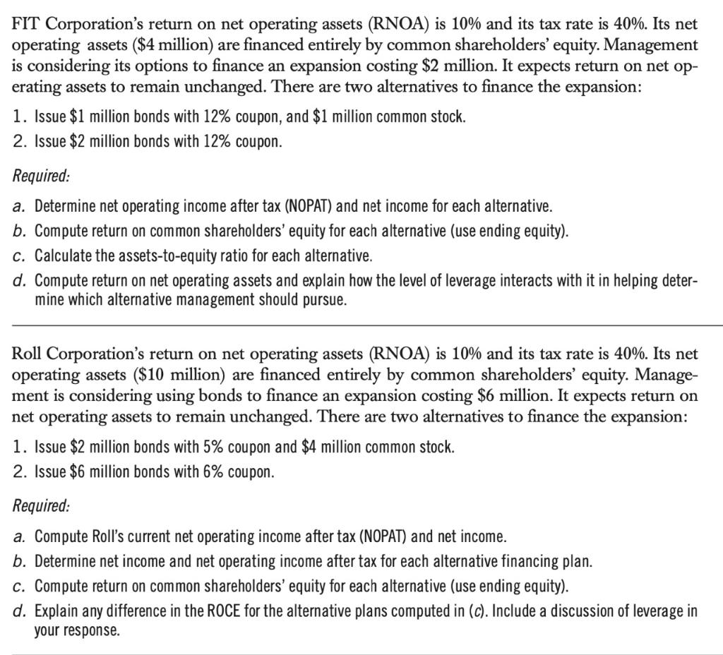 Solved FIT Corporation's return on net operating assets | Chegg.com