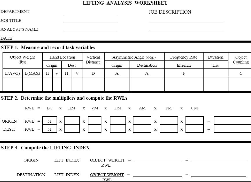 Solved For the described task, please calculate the RWL and | Chegg.com