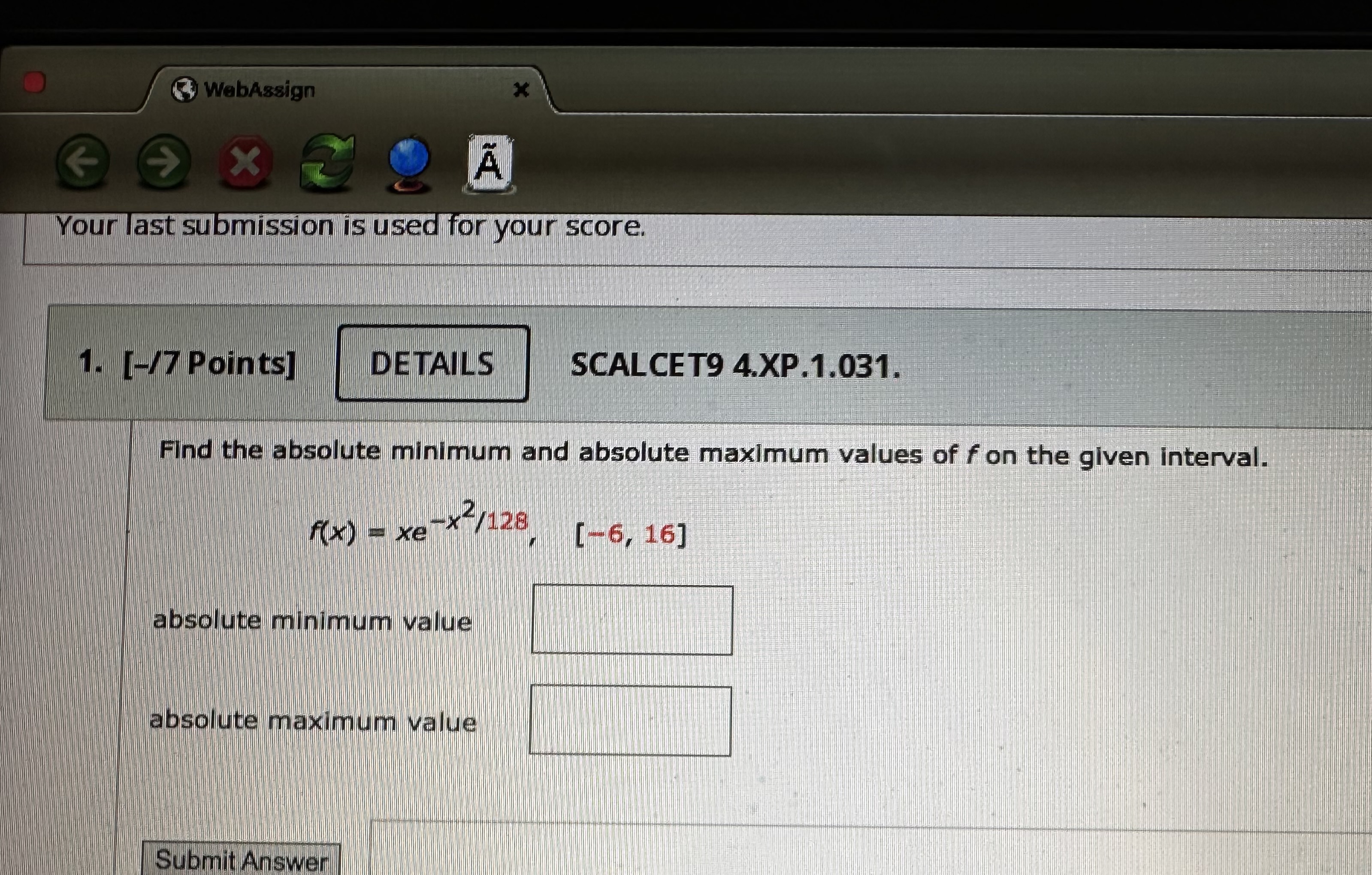 Solved Find the absolute minimum and absolute maximum values | Chegg.com