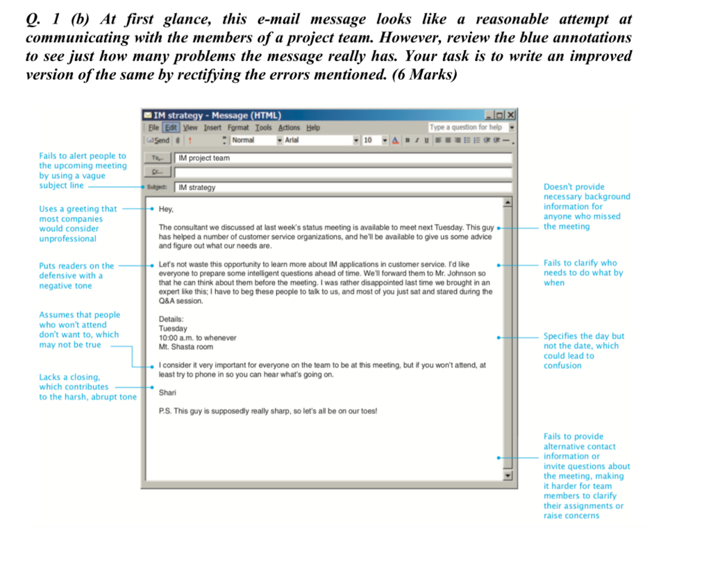 Solved Q. 1 (b) At first glance, this e-mail message looks | Chegg.com