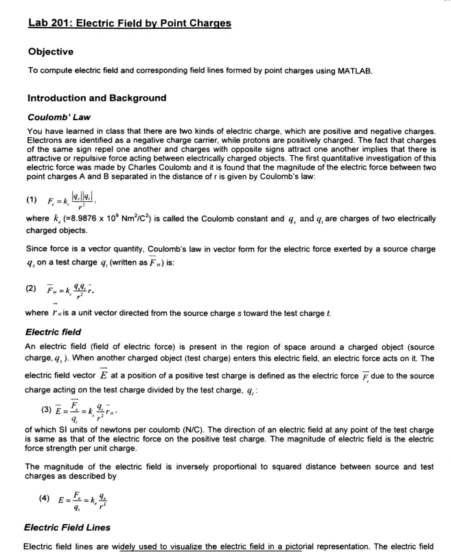 Lab 201: Electric Field By Point Charges Objective... | Chegg.com