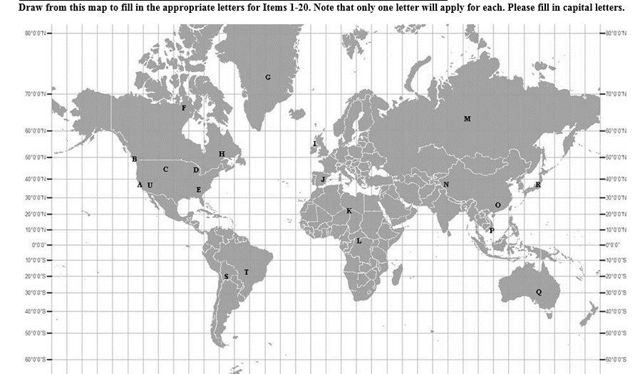 Solved Draw from this map to fill in the appropriate letters | Chegg.com