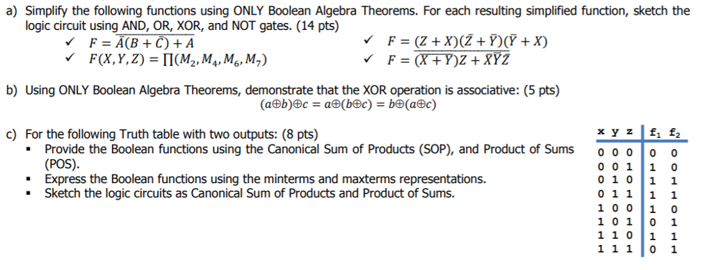 Solved A Simplify The Following Functions Using Only 