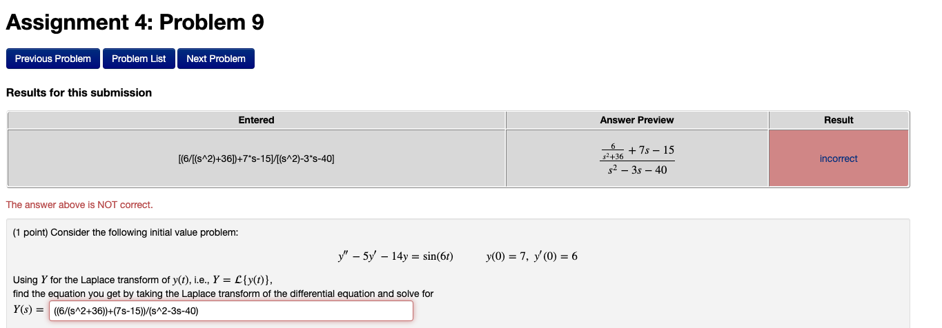 Solved Assignment 4: Problem 9 Previous Problem Problem List | Chegg.com
