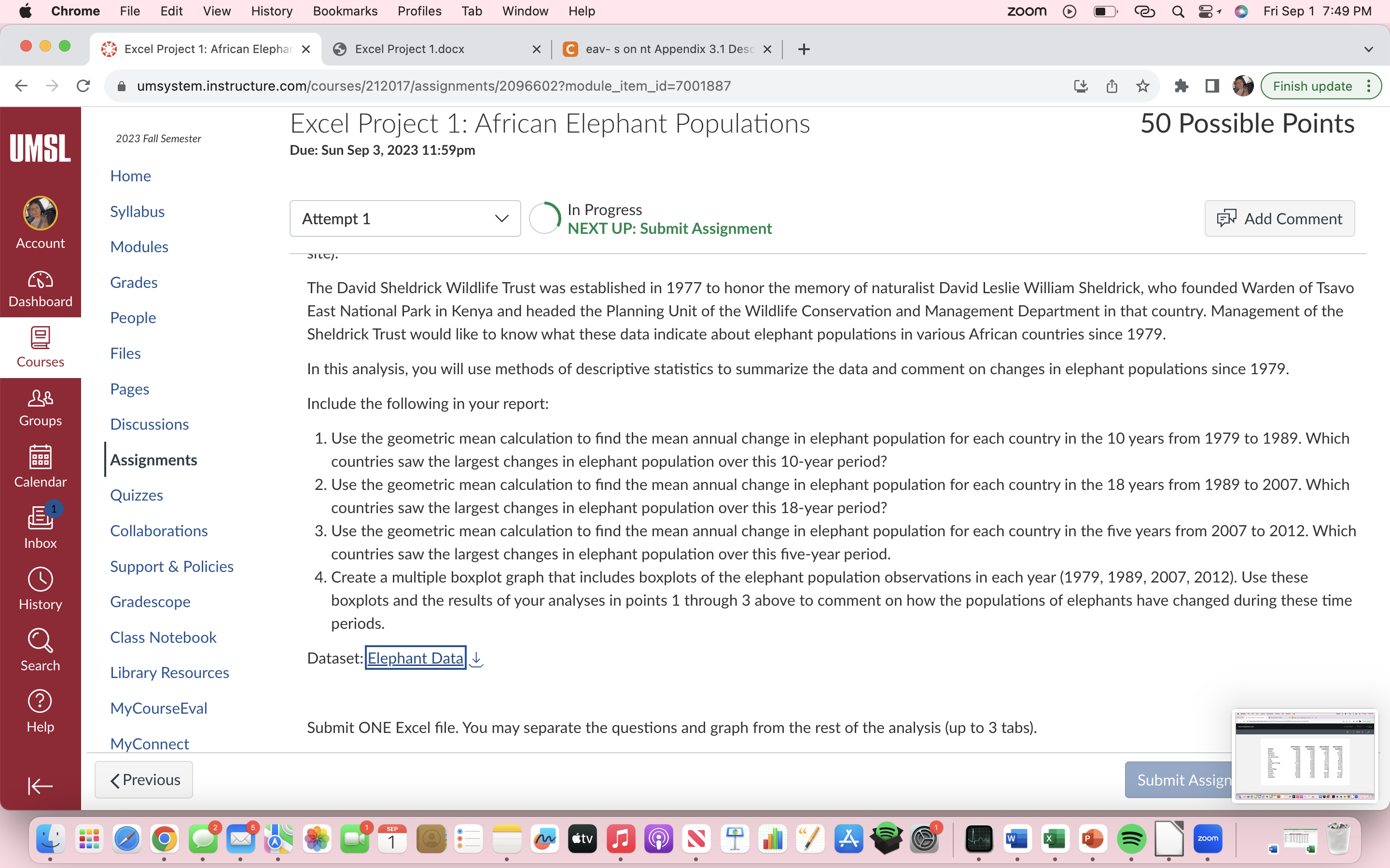 Excel Project 1: African Elephant Populations 50 | Chegg.com