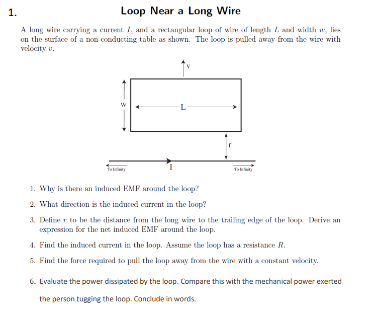 Solved Loop Near a Long Wire A long wire carrying a current | Chegg.com